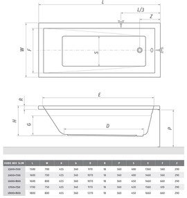 Roth KUBIC NEO SLIM obdélníková vana s extra tenkým lemem 150 x 70 cm 9300SLM