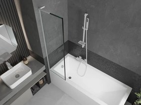 Mexen Next L, 1-křídlová vanová zástěna 50 x 150 cm, 6mm čiré sklo-černý vzor, ​​bílý profil, 895-050-000-03-70-20
