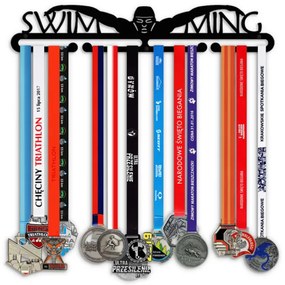 Walenty Kovový nástěnný věšák na medaile Swimming, 4 rozměry, různé barvy Barva: Červená, Rozměr: Délka 60cm