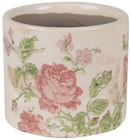 Béžový keramický obal na květináč s růžovými růžemi Valerie – 11x9 cm