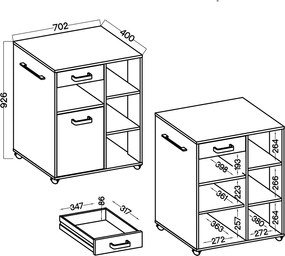 Kredenc příborník LANDA | 70 cm | na kolečkách | antracit/beton