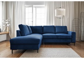 Tmavě modrá manšestrová rozkládací rohová pohovka (levý roh) Lofty Lilly – Miuform
