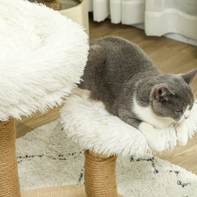PawHut škrabadlo 61,5 cm vysoké Škrabadlo pro kočky s míčkem na hraní, pelíšky, věž pro kočky se škrabací deskou, pro kočky do 5 kg, hruškové dřevo, …