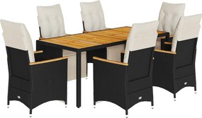7dílný zahradní bistro set s poduškami černý polyratan 3276963