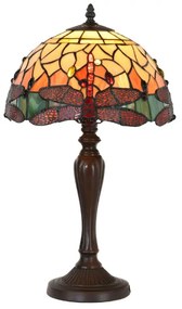 Dřevěná stolní lampa Tiffany s červenými vážkami Butterfly– 30x53 cm