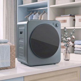 HOMCOM Mini sušička prádla 4 kg s 5 programy až do 60℃ 800W/400W odvětrávací sušička s nerezovým bubnem šedá
