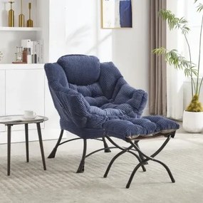 Aosom Lounge křeslo s podnožkou, opěrkami a boční kapsou, flanelový potah, 69,9 x 64,0 x 95,0 cm, námořnická modř