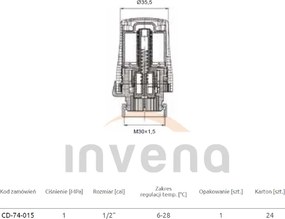 Invena Mini 2 PROV, termostatická hlavice na topné těleso M30×1,5, bílá, INV-CD-74-015-X