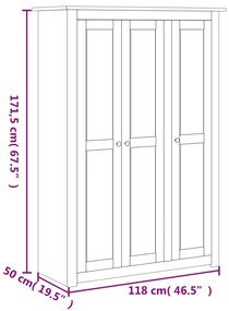 vidaXL Šatní skříň se 3 dveřmi šedá 118x50x171,5 cm borovice Panama