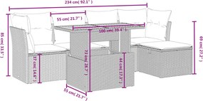 6dílná zahradní sedací souprava s poduškami černá polyratan 3275464