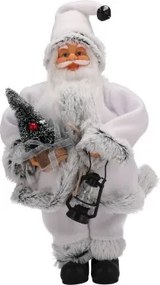 Vánoční dekorace Santa Claus s lucernou bílá / šedá 30 cm
