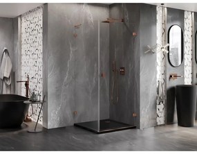 Mexen Lunar-B L výklopný sprchový kout pravý 80 x 80 cm, čiré sklo, růžové zlato, 832L-080-080-60-00-P