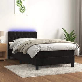 vidaXL Box spring postel s matrací a LED 90x200 cm samet [3134562] Barva: Černá