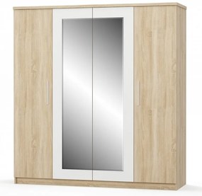 Šatní skříň 4D MARKOS dub sonoma/bílá/zrcadlo
