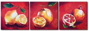 Obraz Vitamín C (3 díly) - malovaná citrony a grapefruity s listy