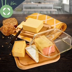 Skleněná dóza na sýr, bambusové dno, vzduchotěsná, neovlivňuje chuť, vhodná do myčky