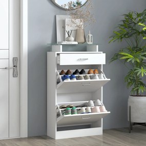 HOMCOM Botník s 3 šuplíky, skleněnou policí a hliníkovými úchyty pro předsíň, nosnost 50 kg, 60x24x105,5 cm, bílý
