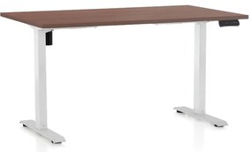 Výškově nastavitelný stůl OfficeTech B, 120 x 80 cm, bílá podnož, ořech