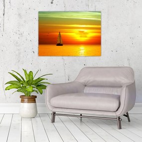 Skleněný obraz západu slunce s jachtou (70x50 cm)