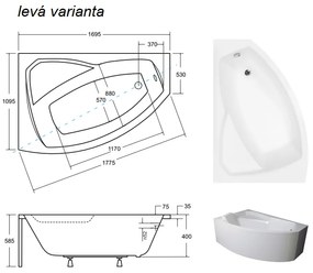 Besco Rima 170x110 akrylátová vana Délka vany: 170cm, Orientace: Levá