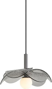 Designová závěsná lampa stříbrná s kouřovým sklem - Kemner