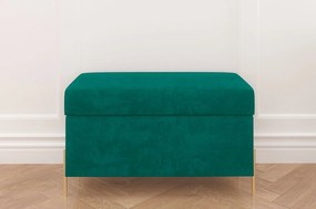 Zeleně čalouněná lavice dancan borgo s úložným prostorem, na zlatých kovových nohách