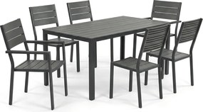 Zahradní sestava 1+6 WOODIE - šedý polywood / kovová konstrukce