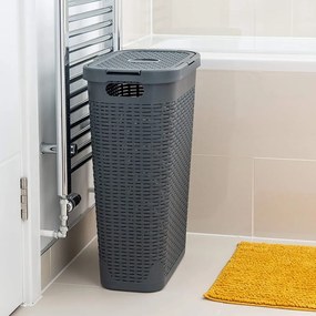 Šedý koš na prádlo Addis Rattan Effect Slim Hamper, 40 l