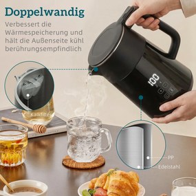 HOMCOM Elektrická konvice, 1,7 l, rychlovarná, 2200 W, s LED displejem, funkcí udržování teploty, ochranou proti provozu nasucho, bez PTFE