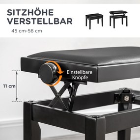 HOMCOM Klavírní stolička Výškově nastavitelná klavírní lavice s koženým polštářem, imitace kůže, gumovník, černá, 63 x 33 x 45-56 cm, ideální pro kla…