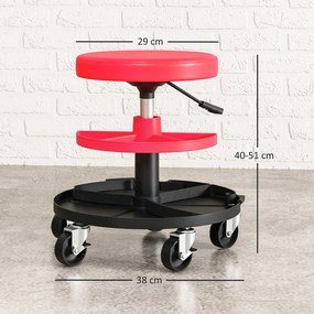 HOMCOM V dílně s kolečky – nastavitelné výškové stolky 40-51 cm – stolička s otočným sedadlem až 135 kg – stolička do dílny Ø38 cm – červená