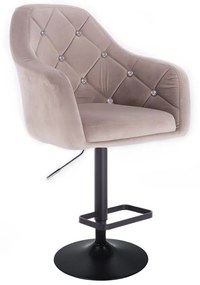 LuxuryForm DESIGN Barová židle ROMA VELUR na černé kulaté podstavě - světle šedá