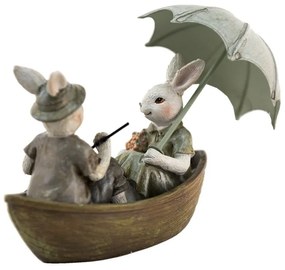 Dekorace králíci na loďce s deštníkem - 14*10*12 cm