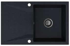 Sink Quality Obsidian, kuchyňský granitový dřez 790x500x210 mm + černý sifon, černá skvrnitá-Brocade, SKQ-OBS.B.1KDO.XB