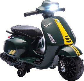 AIYAPLAY Dětská elektrická motorka s licencí Vespa, dobíjecí baterie 6V, pomocná kolečka a světlo, 2–6 let, tmavě zelená