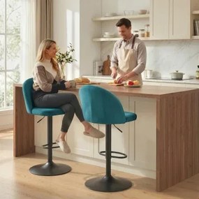 HOMCOM 2ks barových židlí, moderní otočné stoličky s opěrkou nohou, modré