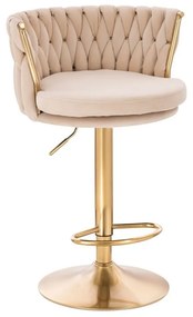 LuxuryForm DESIGN Barová židle LYON VELUR na zlaté kulaté podstavě - krémová