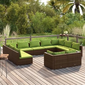 vidaXL 11dílná zahradní sedací souprava s poduškami polyratan [3102071] Barva: Hnědá a zelená