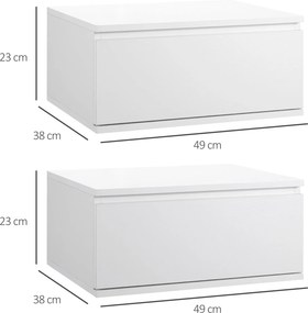 HOMCOM Sada 2 moderních nočních stolků s výsuvnou zásuvkou a závěsným designem do ložnice a obývacího pokoje, z dřevotřísky a MDF, 49x38x23cm, bílá