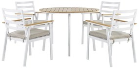 Sada zahradního stolu a 4 bílých židlí s béžovými polštáři CAVOLI Beliani