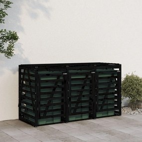 Úložný box na tři popelnice černý masivní borové dřevo 3157695
