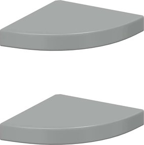 Plovoucí rohové police 2 ks šedé vysoký lesk 25x25x3,8 cm MDF 323893