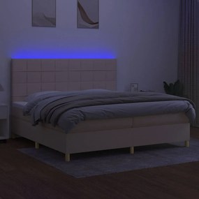 Box spring postel s matrací a LED krémová 200x200 cm textil 3135466