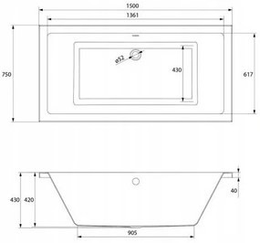 Cersanit Intro akrylátová vana 150x75cm + nožičky, bílá, S301-066
