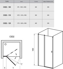 Ravak - Sprchové dveře dvoudílné Chrome CSD2-100 - lesklý Alubright, transparentní sklo