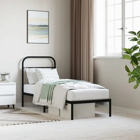 Kovový rám postele s čelem černý 75 x 190 cm - Default Title