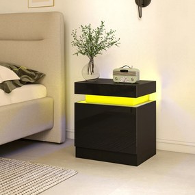 HOMCOM sada 2 LED nočních stolků s 16 barvami a 4 režimy se 2 šuplíky, z dřeva, 45x35x52 cm, černá