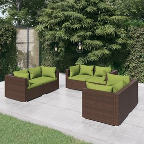 vidaXL 6dílná zahradní sedací souprava s poduškami polyratan [3102298] Barva: Hnědá a zelená