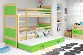 BMS Group Dětská patrová postel Rico 3 - Borovice/zelená - 160x80