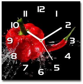 Wallmuralia Skleněné hodiny čtverec Červené papriky 30x30 cm